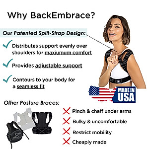 BackEmbrace Posture Corrector for Women and Men - Made in USA - Slim and Adjustable Shoulder Brace - Back Brace for Back Pain Relief - Black Drizzle M/L