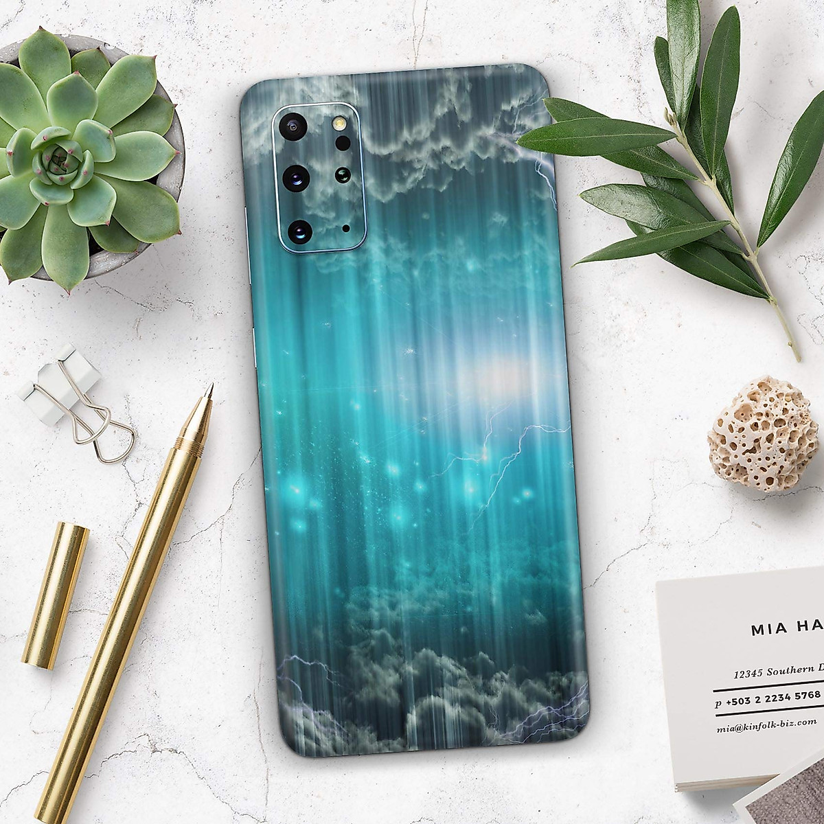 DesignSkinz Teal Twilight Zone with Strikes of Lightening Protective Vinyl Decal Wrap Skin Cover Compatible with The Samsung Galaxy S20 (Screen Trim & Back Glass Skin)