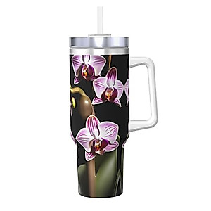 HULIBIN Bell orchid pattern Print Double Deck Stainless Steel Travel Coffee Cup With Lid 40 Oz Ice Bully Cup
