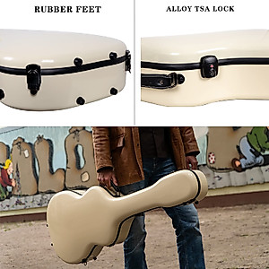 Crossrock Fiberglass Guitar Case - Fits 40"/41" Dreadnought Acoustic Guitar - Padded Straps, Interior Compartment, Fixed & Removable Paddings, Hygrometer - Includes TSA Lock - Ivory