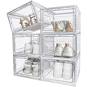 mupera Clear Shoe Box Stackable - Upgraded Large Plastic Sneaker Storage Box with Lid, Magnetic Shoe Boxes Stackable, Shoe Box Clear Plastic, Drop Front Boot Organizer, Hard Plastic Shoe Storage Bin