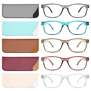 Fetrrc Reading Glasses Blue Light Blocking, Computer Readers for Women/Men, Anti Glare/Fatigue Clear Fashion Square Eyeglasses 5 Pairs (Mix Colors, 2.0)