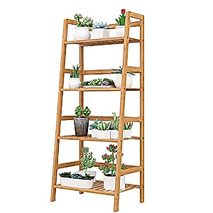 SHUANGZ Bamboo Bookcase 4-Tier, Multifunctional Bathroom Ladder Shelf Plant Flower Stand Rack Display Storage Organizer Shelves, Natural ZZSC