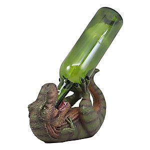 Ebros Dino Wino Prehistoric Dinosaur Thirsty T-Rex Wine Bottle Holder 9.25" Long Caddy Figurine Jurassic Era Trex Statue Kitchen and Dining Decor Party Hosting Prop Tyrannosaurus Rex Dinosaurs