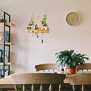 Mountain Shelf with Hooks – Triangle Shelves for Boho Crystal Shelf Display, Essential Oil Holder Organizer, Rustic Wooden Décor for Bedroom, Bathroom, Living Room, Nursery & Entryway