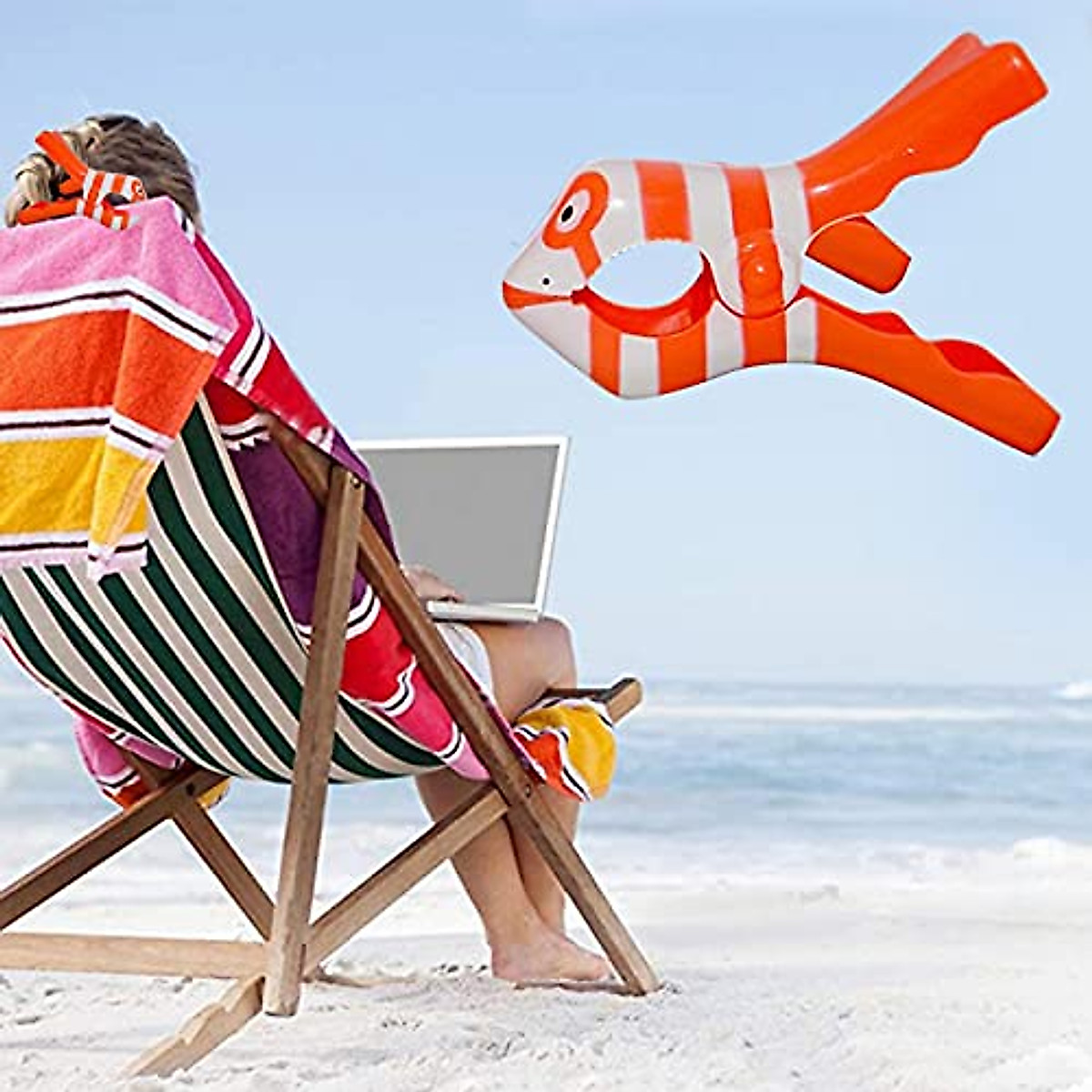 bluesa 2PCS Clown Fish Beach Towel Holders for Beach Chairs, Beach Towel Clips for Pool Chairs, Beach Clips for Towels and Chairs, Clothes Clips for Hanging Clothes, Windproof Towel Pin, Chip Pegs