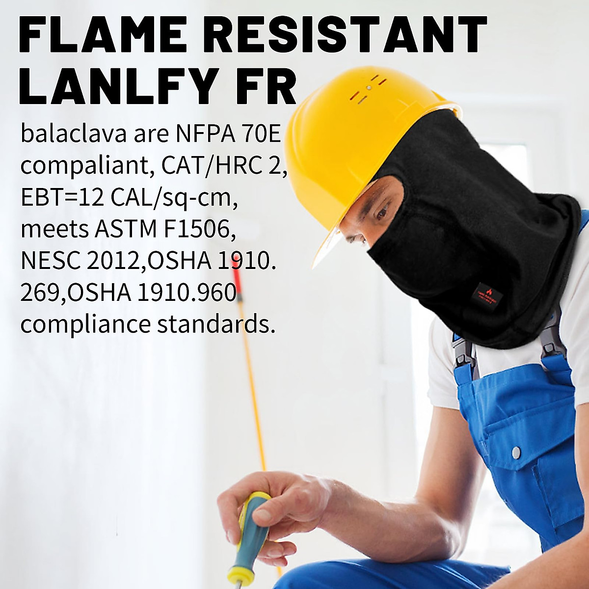 LANLFY 2PACK FR Balaclava Welding Hood 100% Cotton Full Face Cover HRC2 Neck Mask Protector (Black-2pack)