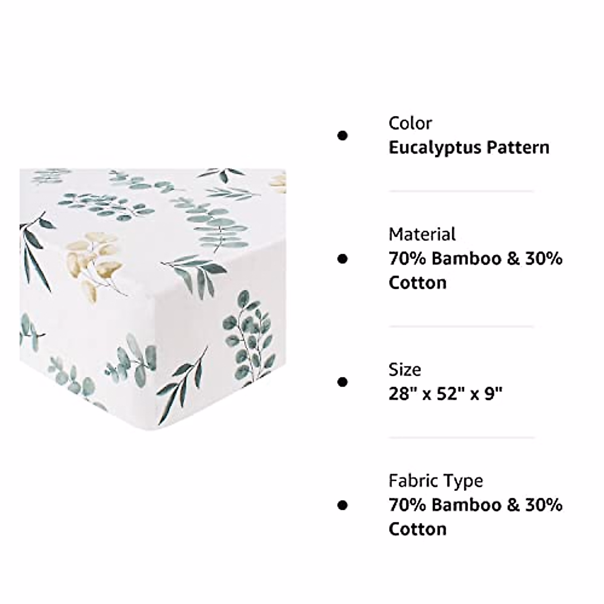 LifeTree Crib Sheets for Baby Boys Girls - Muslin Fitted Crib Sheets Neutral Toddler Bed Sheet Fits Standard Crib and Toddler Mattresses, Soft Bamboo Cotton Blend, Eucalyptus Pattern, 28" x 52" x 9"