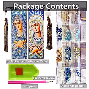 liziciti 2 Pieces 5D Diamond Painting Bookmarks Kits, Virgin Mary Madonna Tassel DIY Art Craft Crystal Rhinestones for Kids Adults Beginner, PU Leather 8.26x2.36 inch, Multicolor (art-zsh-smbqusF)