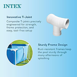 Intex 9.8' x 79" x 29.5" Rectangular Frame Above Ground Outdoor Backyard Swimming Pool with Flow Control Valve for Quick Draining, Blue