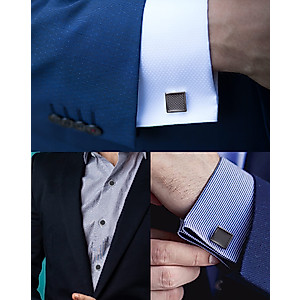 Ofeiyaa 10pcs Square Cufflinks And Shirt Stud Formal Men Classic Cufflinks Tuxedo Buttons Set Black Tone Tuxedo Shirts for Business Wedding