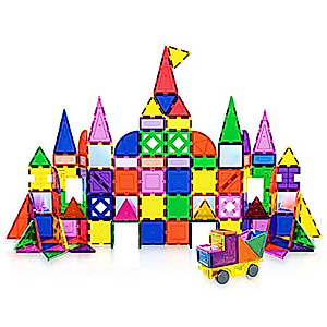 PicassoTiles 152pcs Clear Magnetic Tiles Set, Expansion Pack, Creative Magnet Building Blocks, Kindergarten Preschool Toddler Classroom Toys, Educational Learning STEM Toys for Boys and Girls