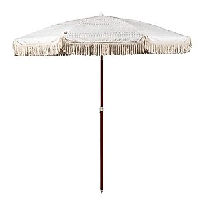 BEACH STATE Summerland 6.5 Feet Beach Umbrella with Fringe - Outdoor Umbrella - UV50+ Sun Protection (Laguna)