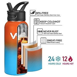 WEREWOLVES 24 oz Insulated Water Bottle With Paracord Handles & Strap & Straw Lid & Spout Lid,Reusable Wide Mouth Vacuum Stainless Steel Water Bottle for Adults (New-Summer Orange, 24 oz)