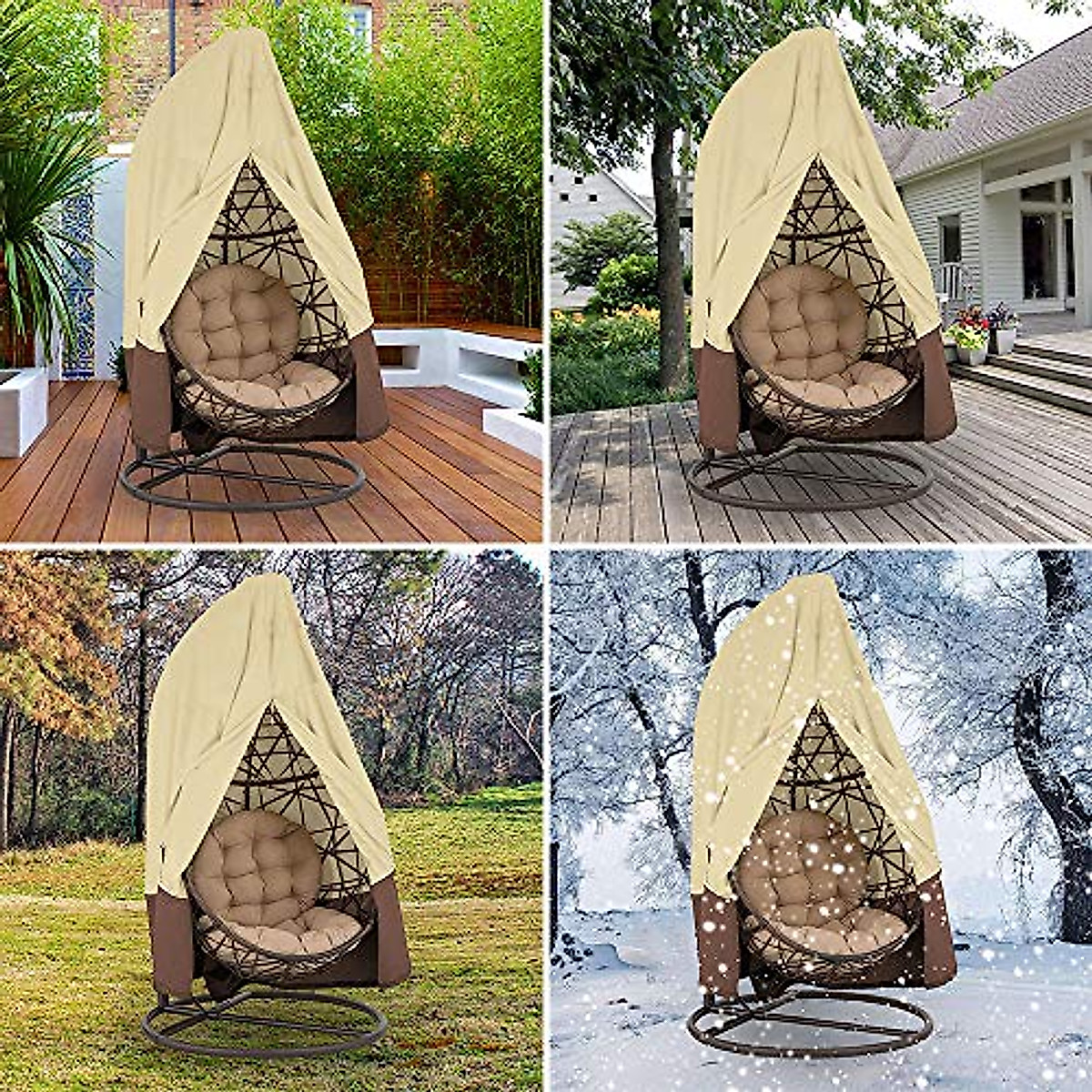 Patio Egg Chair Cover Hanging Swing Chair Covers Waterproof Outdoor Furniture Protector 75in H x 45in D (Beige)