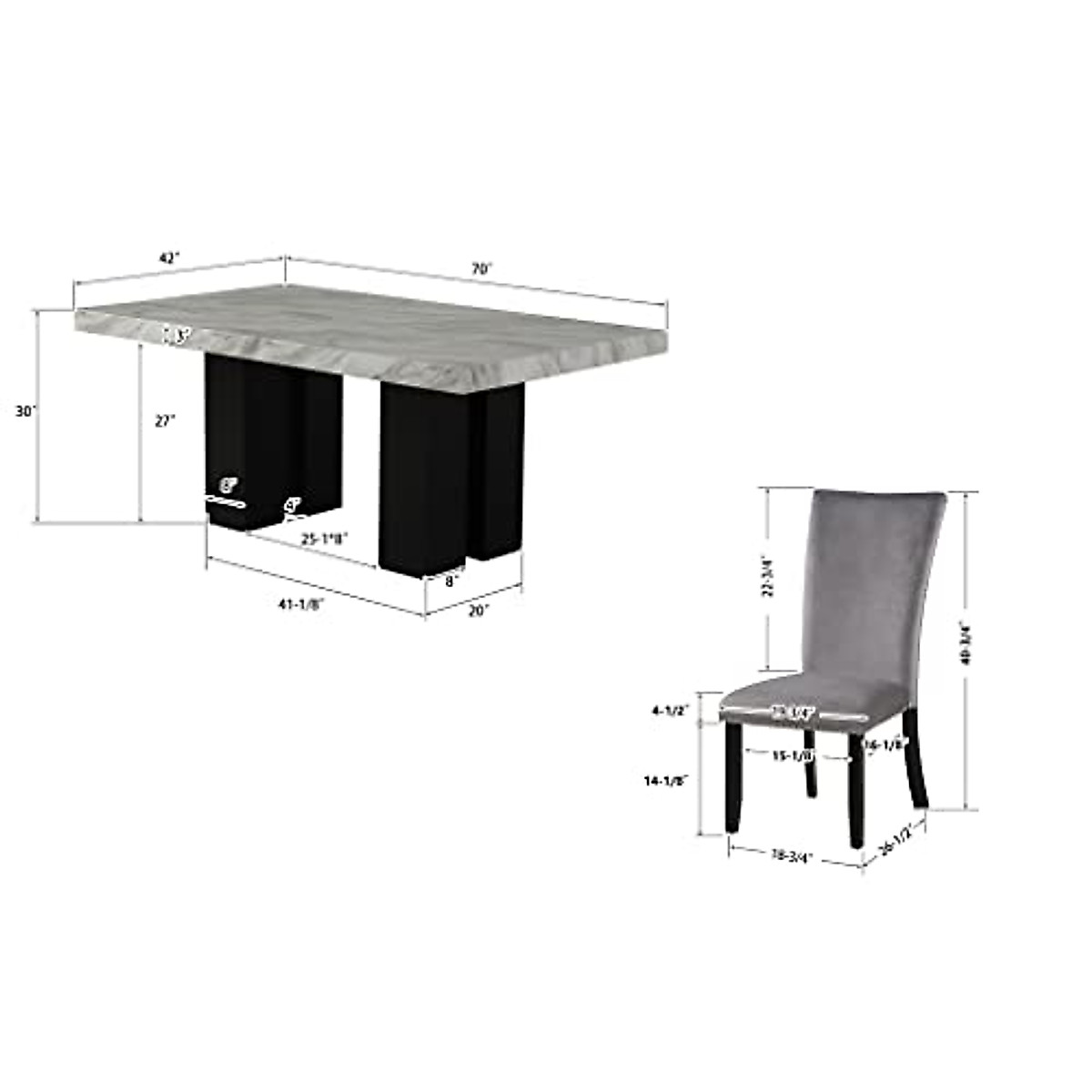 Melpomene Premium 7-Piece Dining Table Set with One 70" L Faux Marble Dining Rectangular Table and 6 Upholstered-Seat Chairs for 6, for Dining Room and Living Room Furniture (Gray)