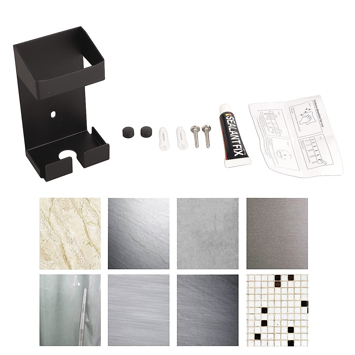 Wall Mount Curling Iron Holder, Stainless Steel Iron Shelves, Hair Tool Holder with Cable Storage and Plug Holders for Bathroom (black)