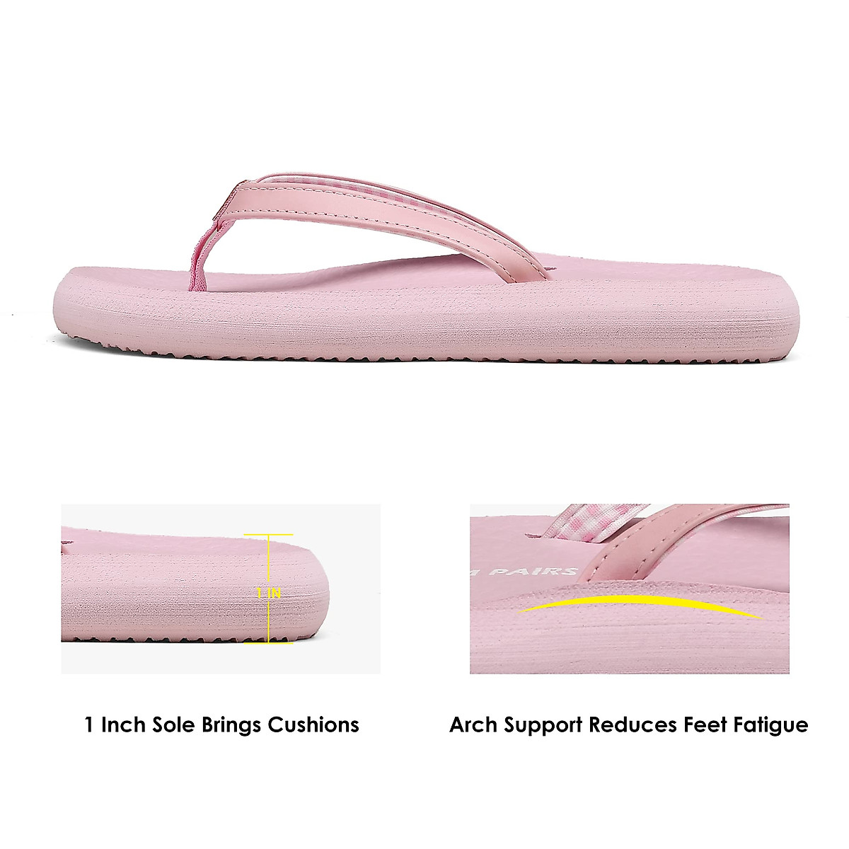 DREAM PAIRS Womens Arch Support Flip Flops Comfortable Soft Cushion Summer Beach Thong Sandals SDFF2224W Pink - 8