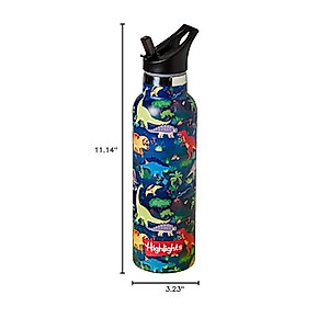 Highlights Insulated Water Bottle for Kids, 20-Ounce Stainless Steel Water Bottles for Boys and Girls, Double Wall Vacuum Insulated, Kids Water Bottle for School (Dinosaur - Green)