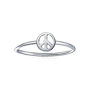 Bling Jewelry Minimalist Simple .925 Sterling Silver Midi Knuckle 1MM Band Stackable Peace Sign Ring For Teen For Girlfriend