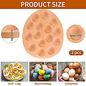 2 Packs 15 Holes Wooden Deviled Egg Plate Easter Egg Tray Egg Holder for Fresh Egg Oval Wooden Egg Storage Container for Kitchen Cabinets Display or Storage-9.6x8.1in