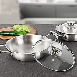 YARDWE Stainless Steel Stockpot Korean Ramen Noodle Pot Small Everyday Pan Cooking Pots with Glass Lid Cookware Mandarin Duck Hot Pot for Home Kitchen 18cm