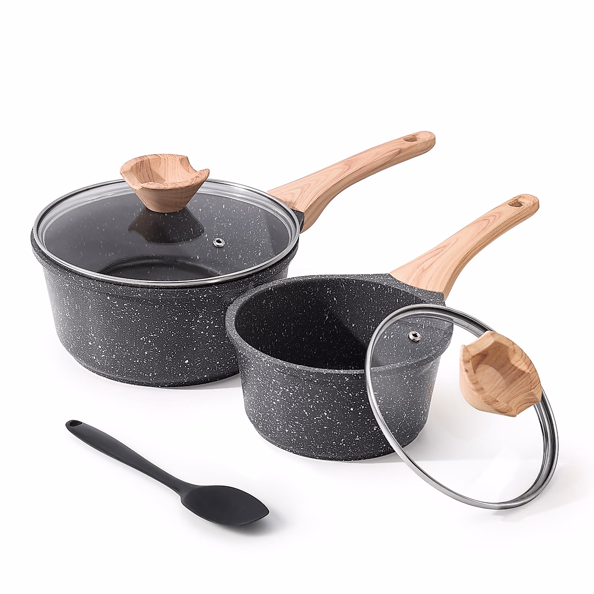 Kordisen Sauce Pan Set with Lid, 1.5QT & 2.5QT Non Stick Small Pot with Granite Coating, Saucepan with Pour Spout, Multipurpose Handy Induction Pot, Cooking Pot, PFOA/PFOS Free