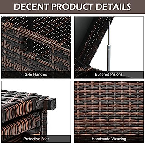 VINGLI Upgraded Version 136 Gallon Outdoor Storage Box, Patio Rattan Deck Box, Wicker Storage Bench for Indoor, Outdoor, Pool, Balcony, Yard, Garden – Dark Brown