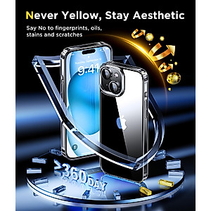 Humixx for iPhone 15 Case Clear [Non-Yellowing] [14 FT Military Drop Protection] Slim Fit Protective Hard Case, Shockproof Bumper Men Women Case for iPhone 15 Phone Case 5G 6.1 Inch - Transparent