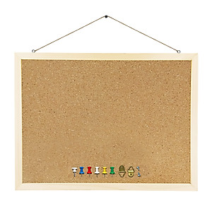 Cork Board Bulletin Board, 15.7"X 12" pin Boards for Walls, Oak Wood Finish Frame, Wall Mounted Cork Board for Office Home and School(Pins, Eye Bolts, gaskets, Screws)