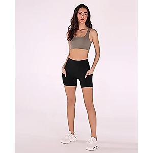 ODODOS 5" Tummy Control Yoga Shorts for Women with Pockets High Waist Athletic Workout Biker Shorts, Black, Medium