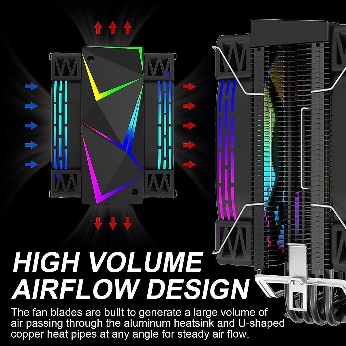 DS 1800RPM PWM 120MM Fin Cooling Fans, Black Aluminum Extrusion 4-Heat Pipe CPU Cooler Fans for Intel LGA 1155 776 1366 (Dynamic RGB Color, C Series)