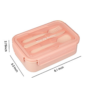 TACGEA Bento Box for Kids and Adults, Lunch Box 37oz Food Storage Container with Fork & Spoon, Knife, BPA Free, Microwave, Dishwasher Freezer Safe (Pink)
