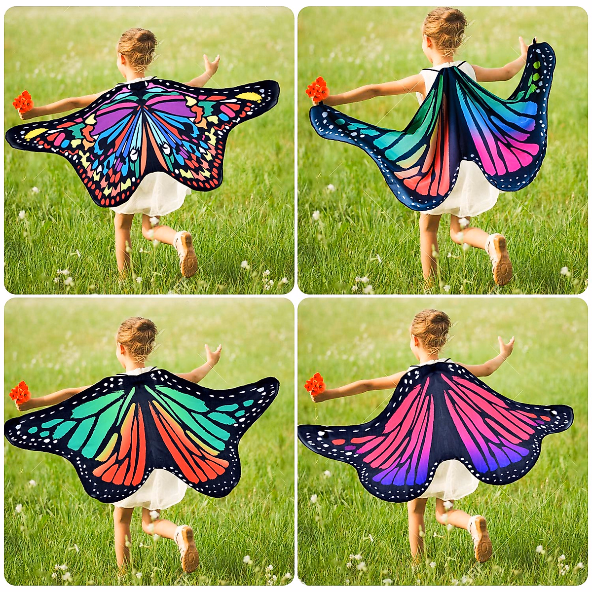9 Pieces Kids Butterfly Costume Fairy Butterfly Wings Masquerade Masks Halloween Girls Dress Up Pretend Play (Classic Series)