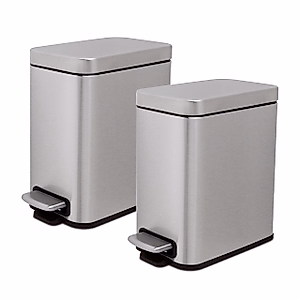 QUALIAZERO 5L / 1.3 Gallon Stainless Steel Step-On Bathroom Trash Can, Slim Shape, Pack of 2, Starter Set (Stainless Steel)