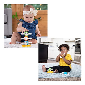 Fat Brain Baby Sensory Toys, Dizzy Bees Magnetic Stacking Toy, Pop & Slide Shelly Turtle Toy Bundle with Storage Bag, Toddler Learning Fine Motor Toys, BPA Free