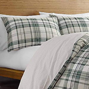 Eddie Bauer - Queen Comforter Set, Reversible Cotton Bedding with Matching Shams, Plaid Home Decor for All Seasons (Timbers Green, Queen)