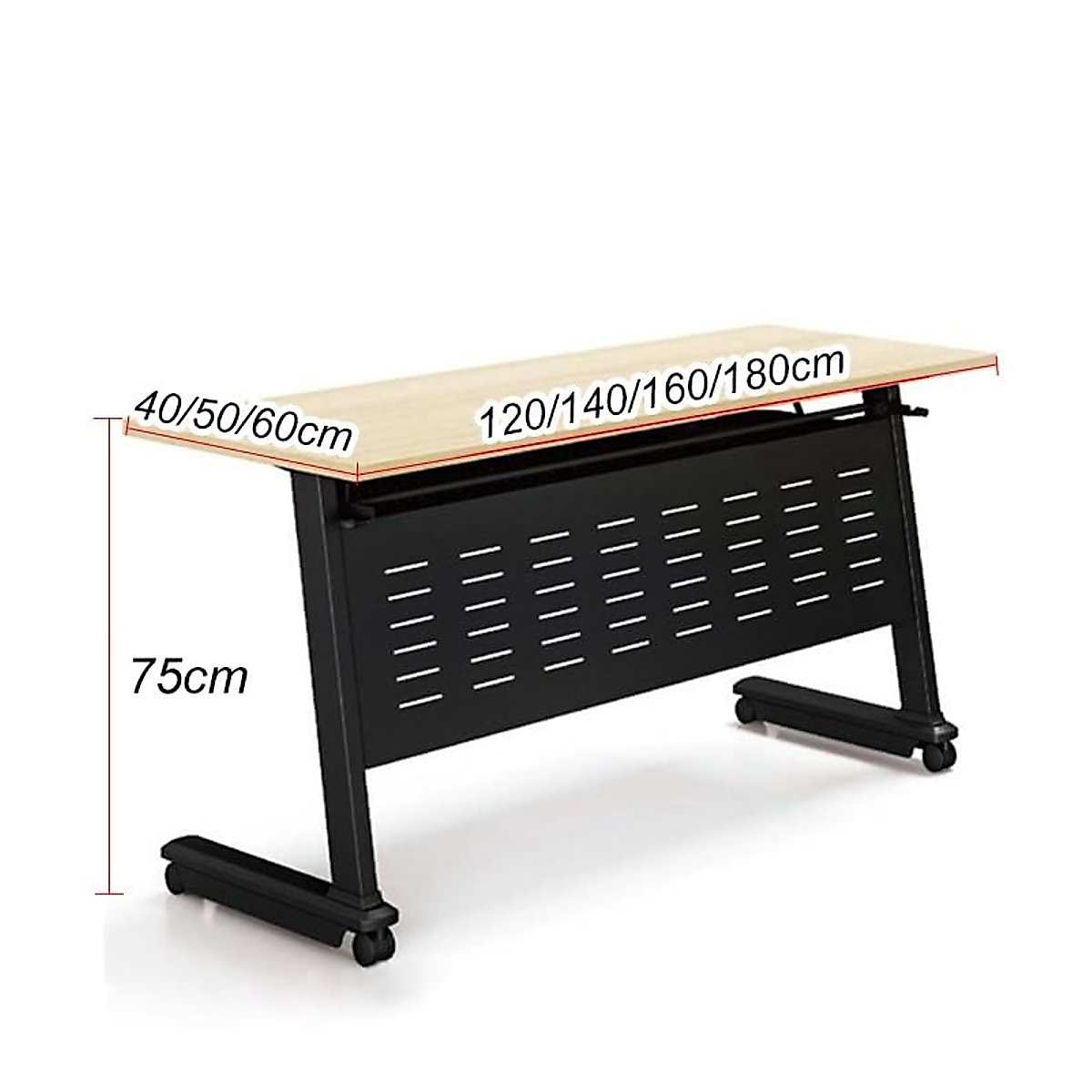 Folding Conference Table, Flip Top Mobile Training Table with Modesty,Storage Layer and Lockable Wheels,Wood Tabletop, Metal Frame (Color : A, Size : 120 * 40 * 75cm)