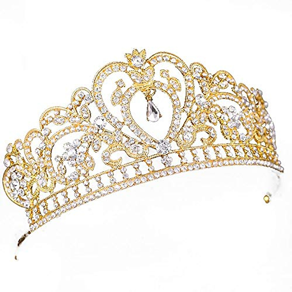 Gold Crown Cake Topper Girls Princess Queen Tiara Summer Wedding Bride Bridal Crown Rhinestone Royal Clear Austrian Crystal Party Headband Cake Topper, 6" Diameter