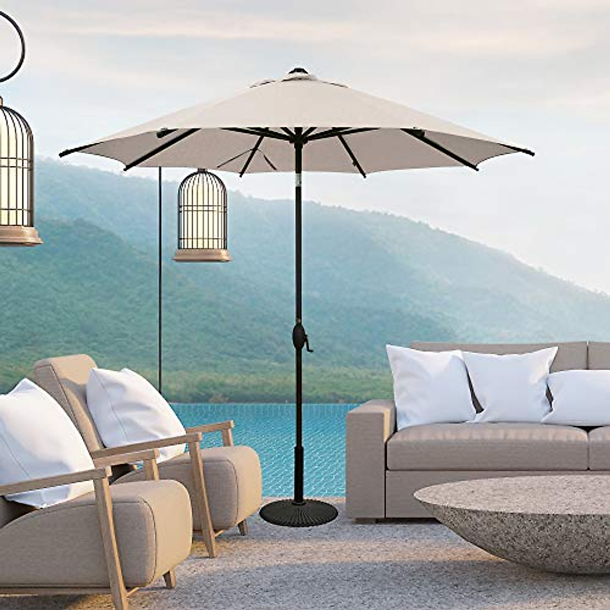 Abba Patio 9ft Patio Umbrella Market Outdoor Table Umbrella with Auto Tilt and Crank for Garden, Lawn, Deck, Backyard & Pool, 8 Sturdy Steel Ribs, Beige