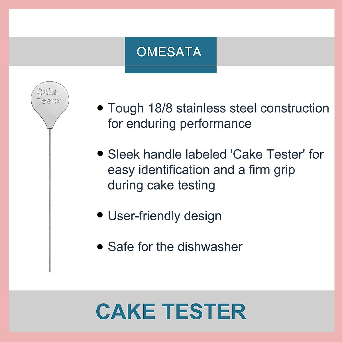 Cake Tester for Baking, 4 Packs Cake Testers for Baking Doneness and Reusable Cake Testing Stick 7.9 in Stainless Steel Skewer Omesata