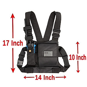 LUITON Radio Chest Harness with Reflective Strips Shoulder Holster Radio Vest Holder Two Way Radio Vest Rig Walkie Talkie Case with Front Pack Pouch for Motorola/Midland/Kenwood/Baofeng/Retevis