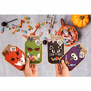 Halloween DIY Crafts Art Cards for Kids-50 Pack Halloween Party Treat Bags Cards Kits for Classroom School, Mason Jar Shape Halloween Treats for Trick or Treaters,Trunk or Treat Party Favors Supplies