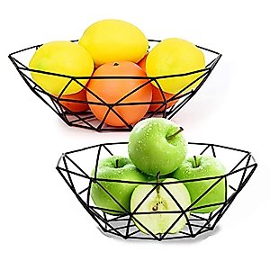 Fruit Bowl, Fruit Bowl For Kitchen Counter, 2Pcs Wire Fruit Basket, for Countertop, Home Decor, Table Centerpiece Decorative Hold Vegetables, Bread, Snacks (Black)