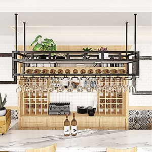 DASHADAO Hanging Wine Glass Rack-Wine Rack Ceiling Wine Rack Suspension Wine Glass Holder Wine Bottle Holder Overhead Garage Storage Hanging Plant Shelf Wall Mount Shelf Wine Glass Rack/Bot