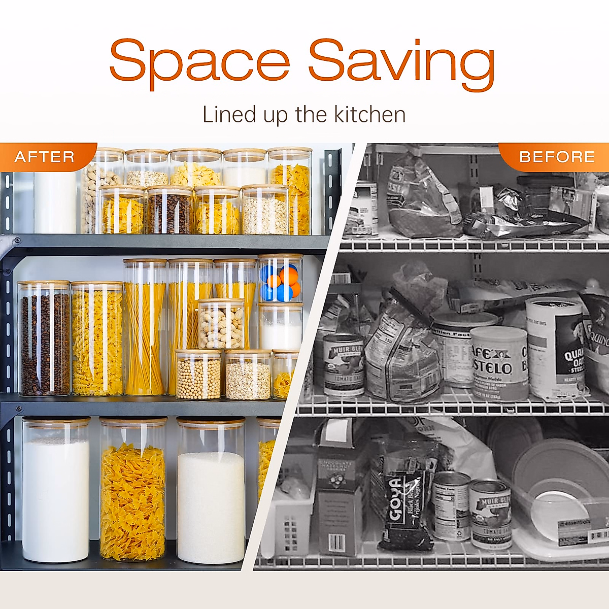 HomArtist Glass Jars with Bamboo Lids 34oz X8 & 53oz X4 [Set of 12], Glass Canisters with Airtight Lids, Glass Food Storage Containers