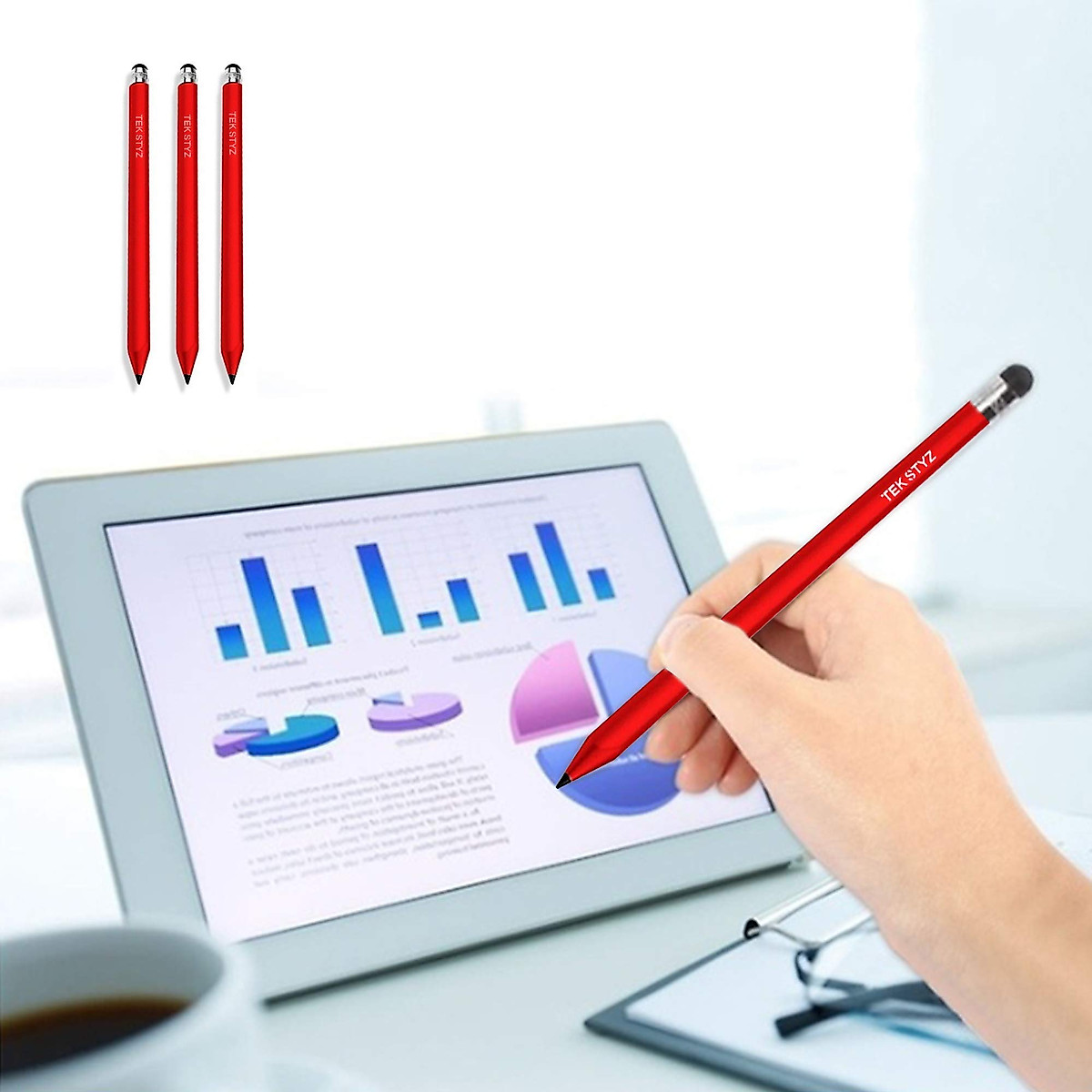 Tek Styz Pro Stylus Capacitive Pen Upgraded Works for Plantronics BackBeat FIT 2100 with Custom High Precision Touch Full Size 3 Pack! (RED)