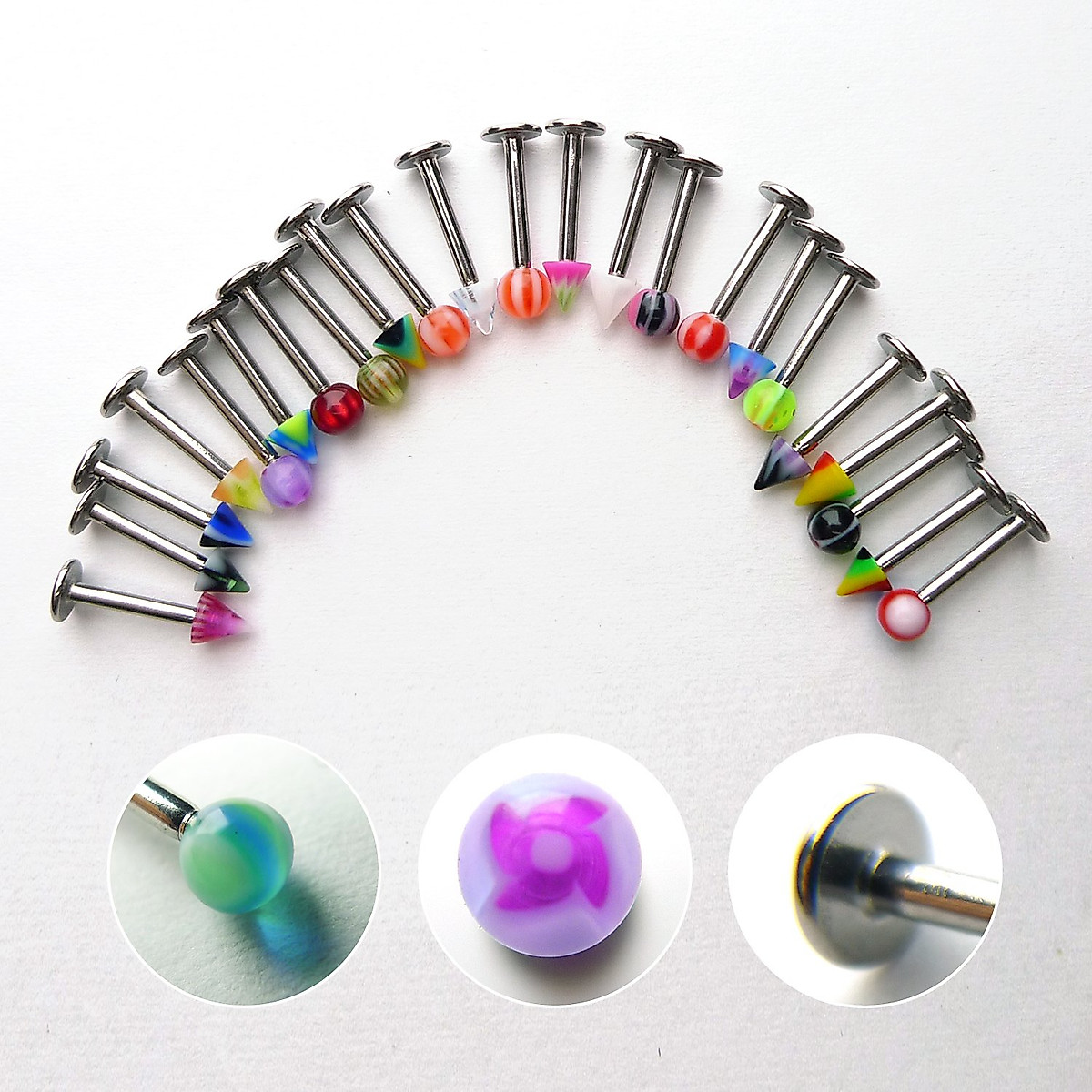 Groupcow 100pcs Stainless Steel Labret Lip Bar Ring Body Piercing Barbell Jewelry Ball