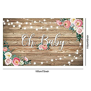 Rustic Wood Baby Shower Backdrop Banner Oh Baby Floral Baby Shower Decorations for Girls and Boys Wood Floor Flower Wall Newborn Birthday Party Photo Shoot Booth