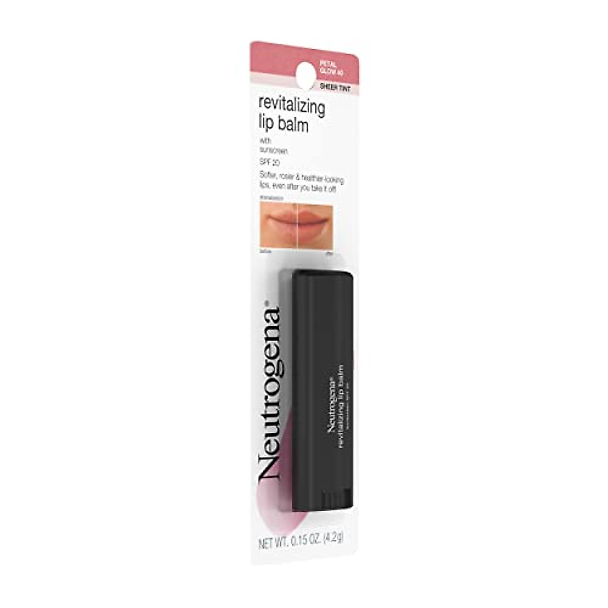 Neutrogena Revitalizing and Moisturizing Tinted Lip Balm with Sun Protective Broad Spectrum SPF 20 Sunscreen, Lip Soothing Balm with a Sheer Tint in Color Petal Glow 40.15 oz